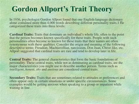 Ppt Gordon Allports Trait Theory Powerpoint Presentation Id6600976