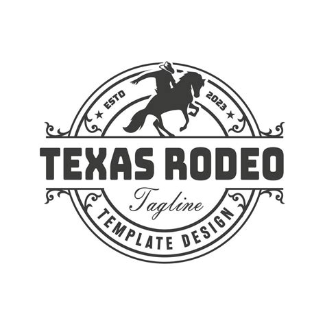 Retro Rodeo Emblem Logo With Equestrian Silhouette Wild West Vintage