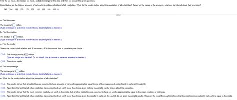 solved find the a mean b median c mode and d