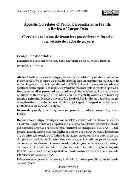 Pdf Acoustic Correlates Of Prosodic Boundaries In French A Review Of