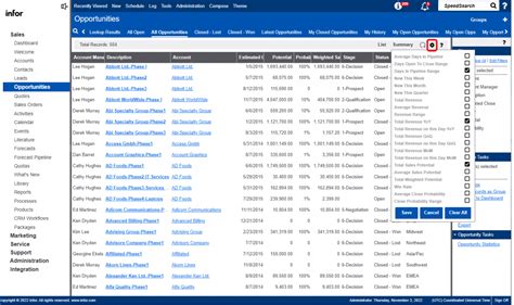 Infor Crm Web Client V90 List View Kpis Customer Fx