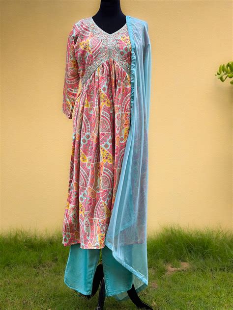 Muslin Paisley Anarkali 3 Piece Label Kazina