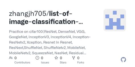 Github Zhangjh705 List Of Image Classification Networks Practice On Cifar100 Resnet Densenet