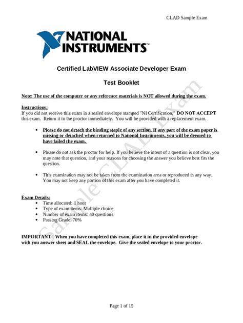 Certified Labview Associate Developer Exam Clad Sample Doc Template