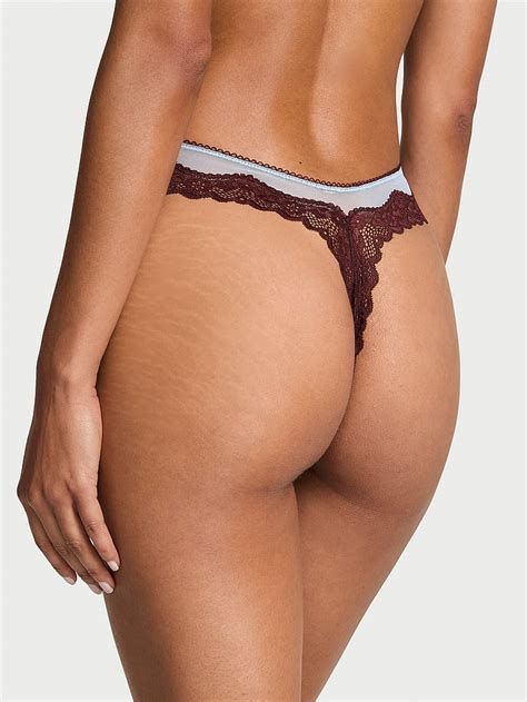 Buy Tease Mesh Lace Trim High Leg Thong Panty Light Blue Order