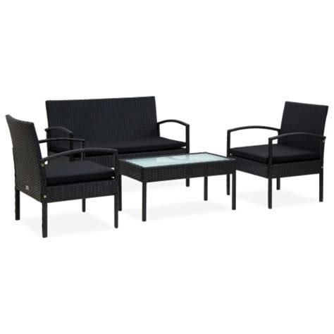 Vidaxl 4 Piece Patio Lounge Set With Cushions Poly Rattan Black 4