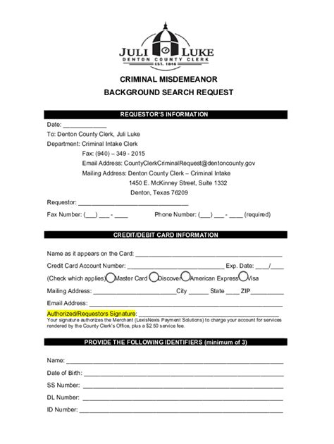 Fillable Online Criminal Misdemeanor Background Request Form Fax Email Print Pdffiller
