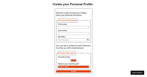Challenges HTML Forms Personal Profile Form Codesandbox