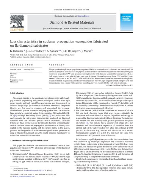 Pdf Loss Characteristics In Coplanar Propagation Waveguides Fabricated On Iia Diamond Substrates