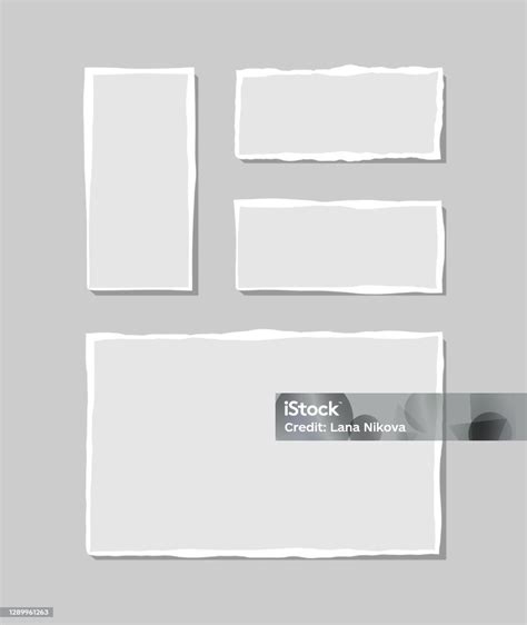 찢어진 흰색 노트 세트 회색 배경에 고립 된 다양한 모양의 찢어진 종이 조각 벡터 그림입니다 0명에 대한 스톡 벡터 아트 및 기타 이미지 Istock