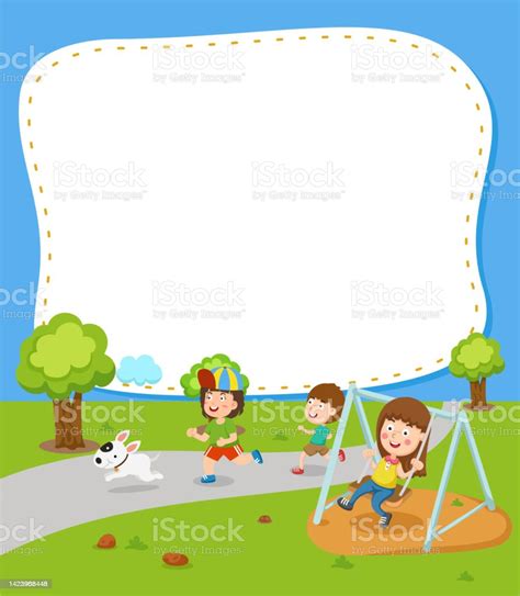 놀이터 일러스트레이션에서 노는 아이들과 함께 빈 배너 템플릿 아이에 대한 스톡 벡터 아트 및 기타 이미지 아이 야외 벡터 Istock