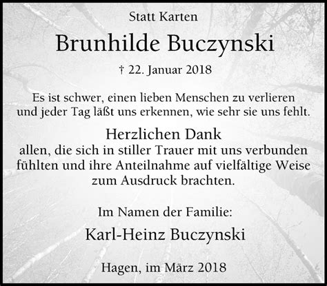 Traueranzeigen Von Brunhilde Buczynski Trauer In Nrwde