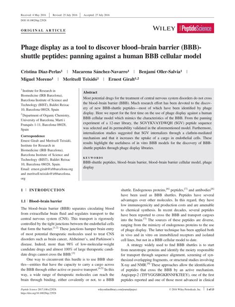 Pdf Phage Display As A Tool To Discover Bbb Shuttle Peptides Panning