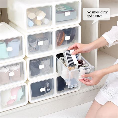 Plastic Clothes Storage Box Drawer Box Bras Underwear Socks Stackable Holder Storage Box Cabinet