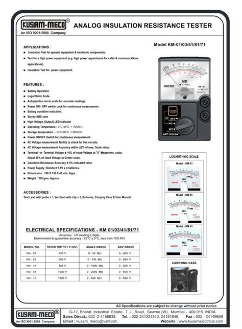 Analog Insulation Resistance Tester 50 Ohm At ₹ 8500 In Mumbai Id 2854083169288