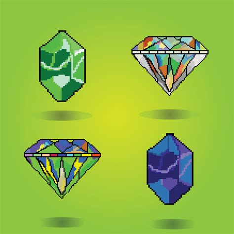 8 Bit Pixel Ruby Gemstones And Pixel Daimond For Game Assets And Cross Stitch Patterns In Vector