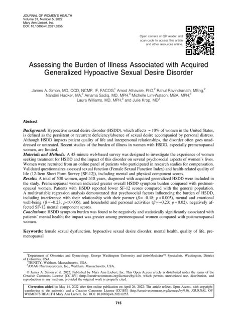 Avaliando A Carga De Doença Associada Ao Transtorno De Desejo Sexual