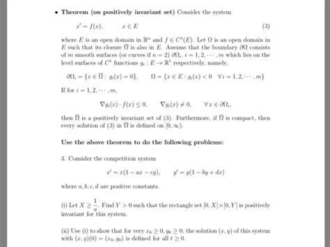 Theorem On Positively Invariant Set Consider The