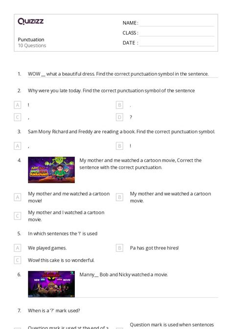 50 Punctuation Worksheets For 6th Class On Quizizz Free And Printable