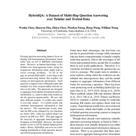 hybridqa a dataset of multi hop question answering over tabular and