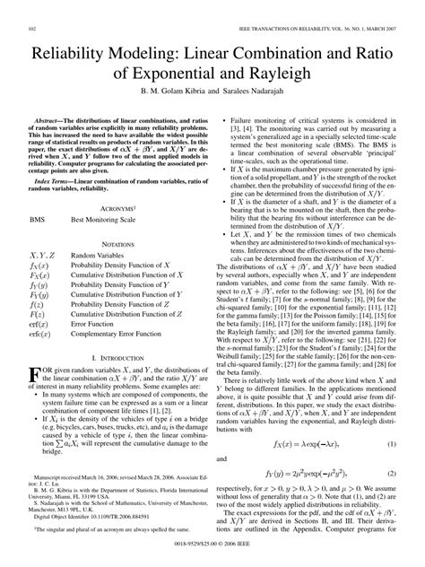 Pdf Reliability Modeling Linear Combination And Ratio Of Exponential