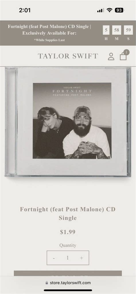 Limited Edition Fortnight Cd Single Taylor Swift Featuring Post