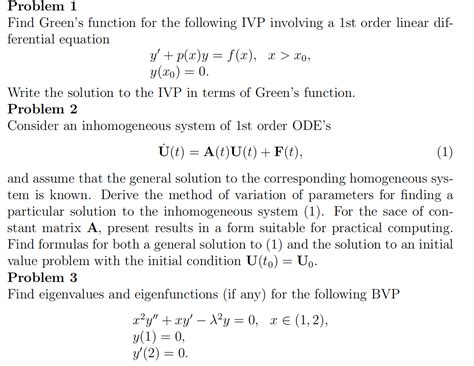 Solved Find Greens Function For The Following Ivp Involving