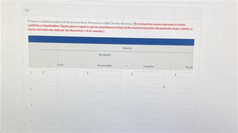 solved pregare a tabular analysis of the transactions