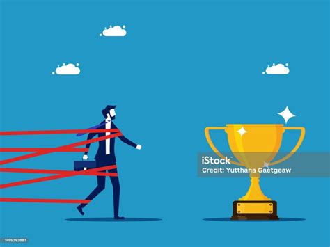 성공의 장애물 사업가는 테이프로 묶여 트로피로 향하고 있습니다 가출자에 대한 스톡 벡터 아트 및 기타 이미지 가출자 갇힌 경영자 Istock