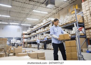 Female Worker Stacking Boxes Warehouse Stock Photo 2474497127 Shutterstock