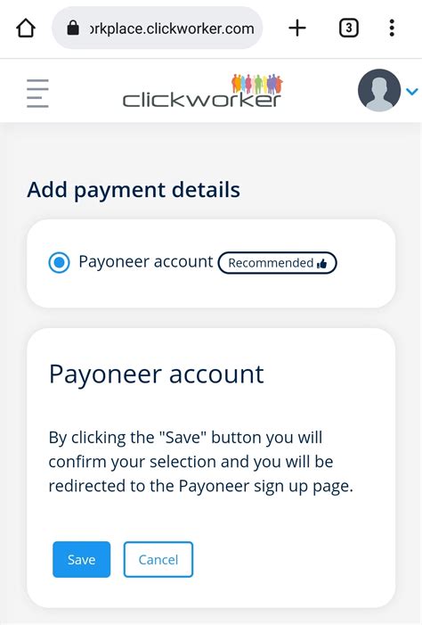 I Just Made An Account On Clickworker But Im Unble To Add Paypal Account To It The Only Option