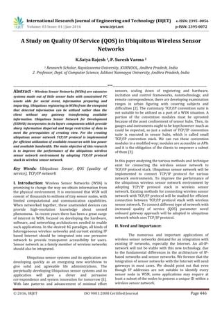 A Study On Quality Of Service QOS In Ubiquitous Wireless Sensor Networks PDF