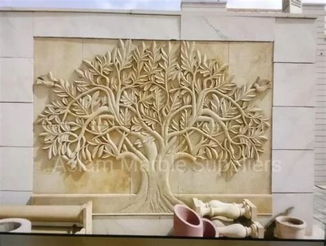 Polished Tree Carving Yellow Marble Wall Cladding Tiles At ₹ 2500sq Ft