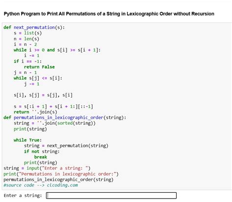 Day78 Python Program To Print All Permutations Of A String In Lexicographic Order Without