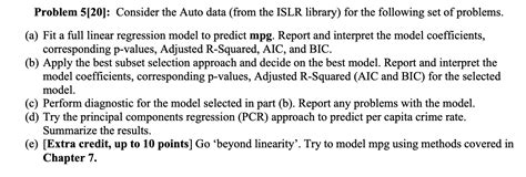Solved Problem 5 20 Consider The Auto Data From The Islr