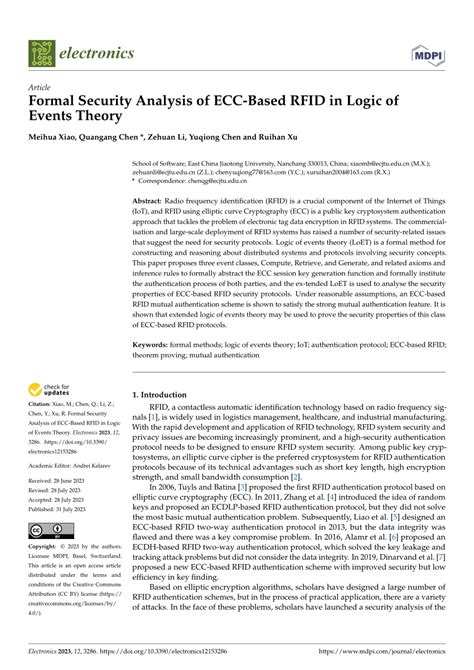 Pdf Formal Security Analysis Of Ecc Based Rfid In Logic Of Events Theory