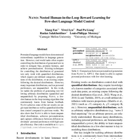 Nano Nested Human In The Loop Reward Learning For Few Shot Language