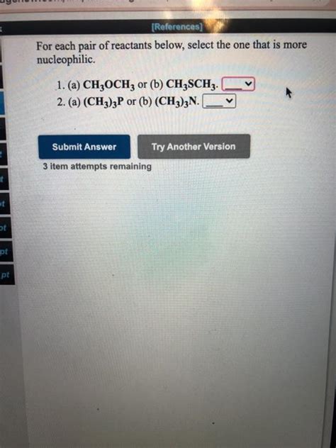 Solved References For Each Pair Of Reactants Below Select Chegg Com