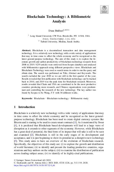Pdf Blockchain Technology A Bibliometric Analysis