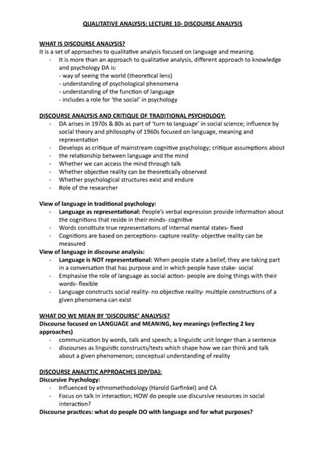 10 Discourse Analysis What Is Discourse Analysis It Is A Set Of
