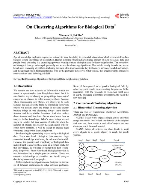 Pdf On Clustering Algorithms For Biological Data