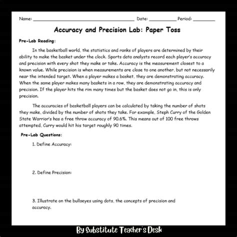 Accuracy And Precision Lab Paper Toss By Substitute Teachers Desk
