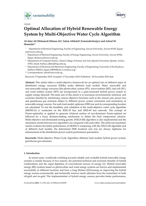 Pdf Optimal Allocation Of Hybrid Renewable E System By Multi