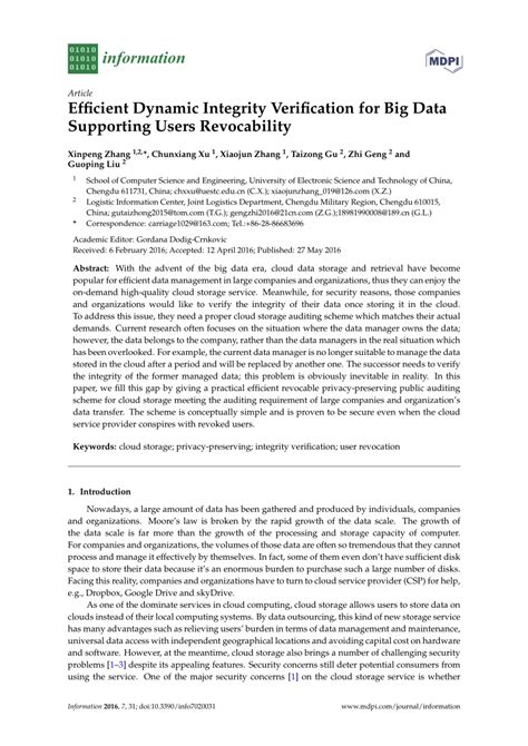 pdf efficient dynamic integrity verification for big data supporting