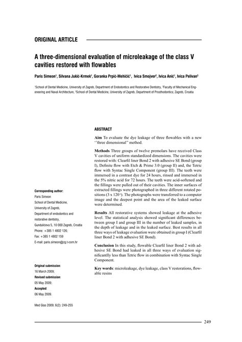 Pdf A Three Dimensional Evaluation Of Microleakage Of The Class V Cavities Restored With Flowables