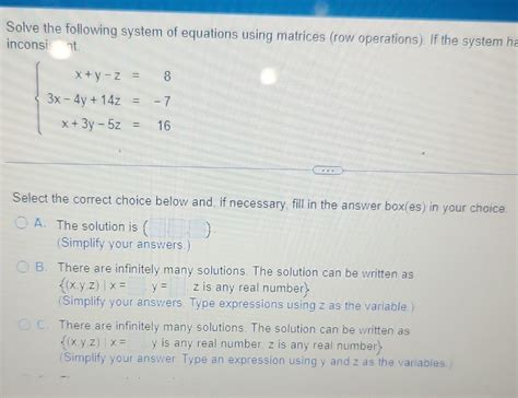 Solved Solve The Following System Of Equations Using Chegg