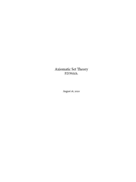 Axiomatic Set Theory P Welch Pdf Set Mathematics First Order Logic