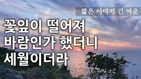 꽃잎이 떨어져 바람인가 했더니 세월이더라 Youtube