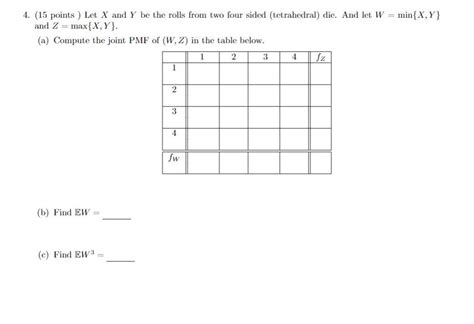 Solved 4 15 Points Let X And Y Be The Rolls From Two