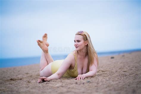 Beautiful Plus Size Model Wearing Fashion Swimsuit Stock Image Image